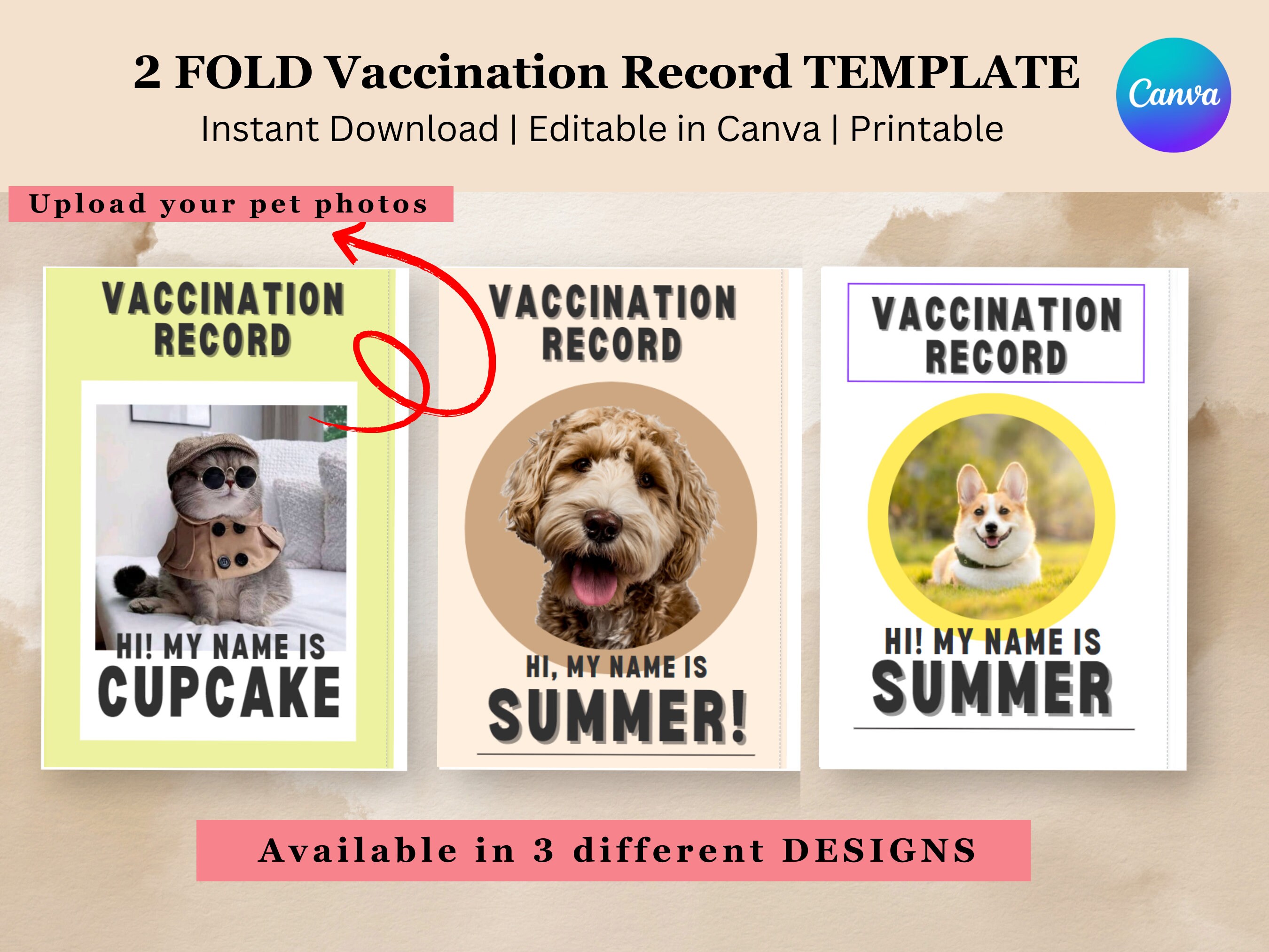 EDITABLE PET Vaccination Record, Printable Dog Vaccination Record, PET ...