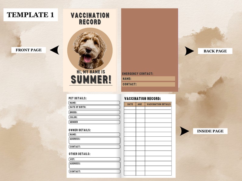 EDITABLE PET Vaccination Record, Printable Dog Vaccination Record, PET ...