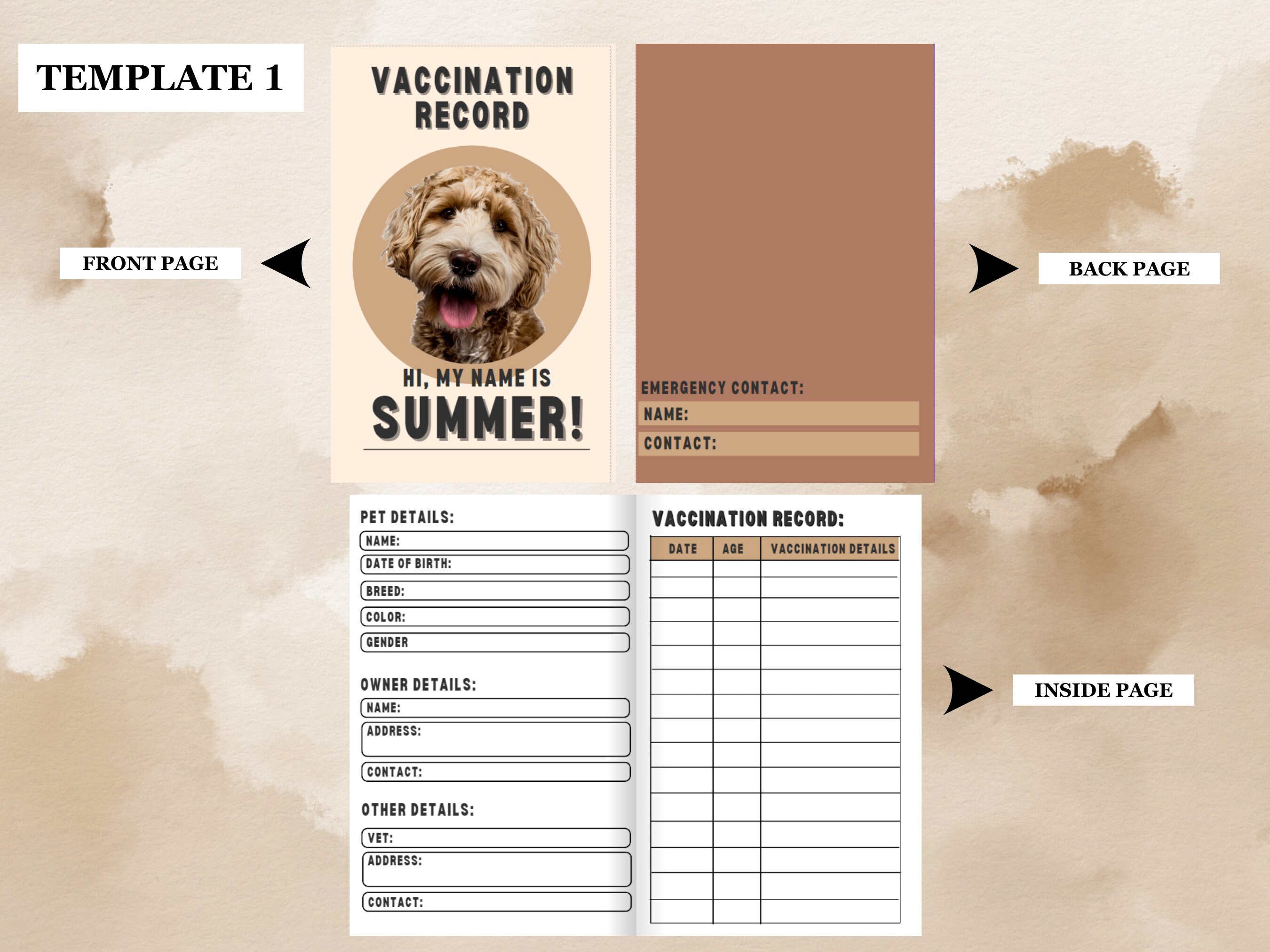 EDITABLE PET Vaccination Record, Printable Dog Vaccination Record, PET ...