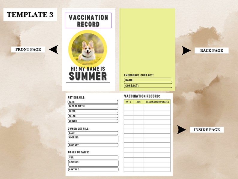EDITABLE PET Vaccination Record, Printable Dog Vaccination Record, PET ...