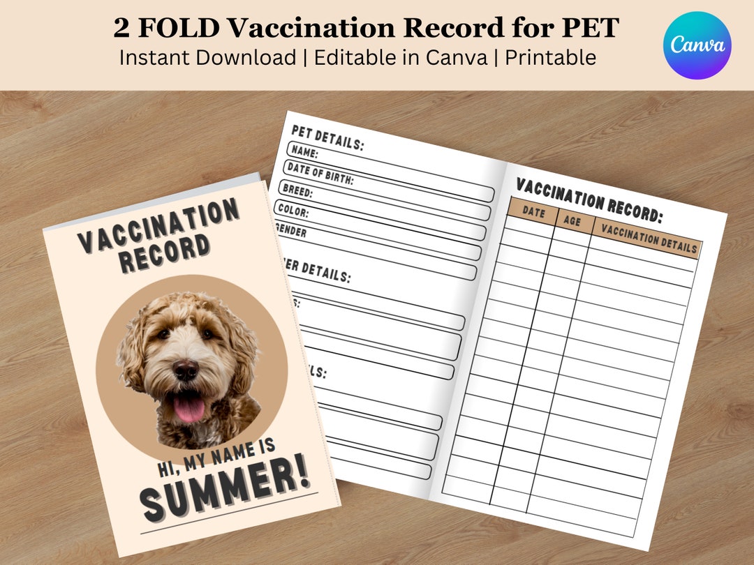 EDITABLE PET Vaccination Record, Printable Dog Vaccination Record, PET ...