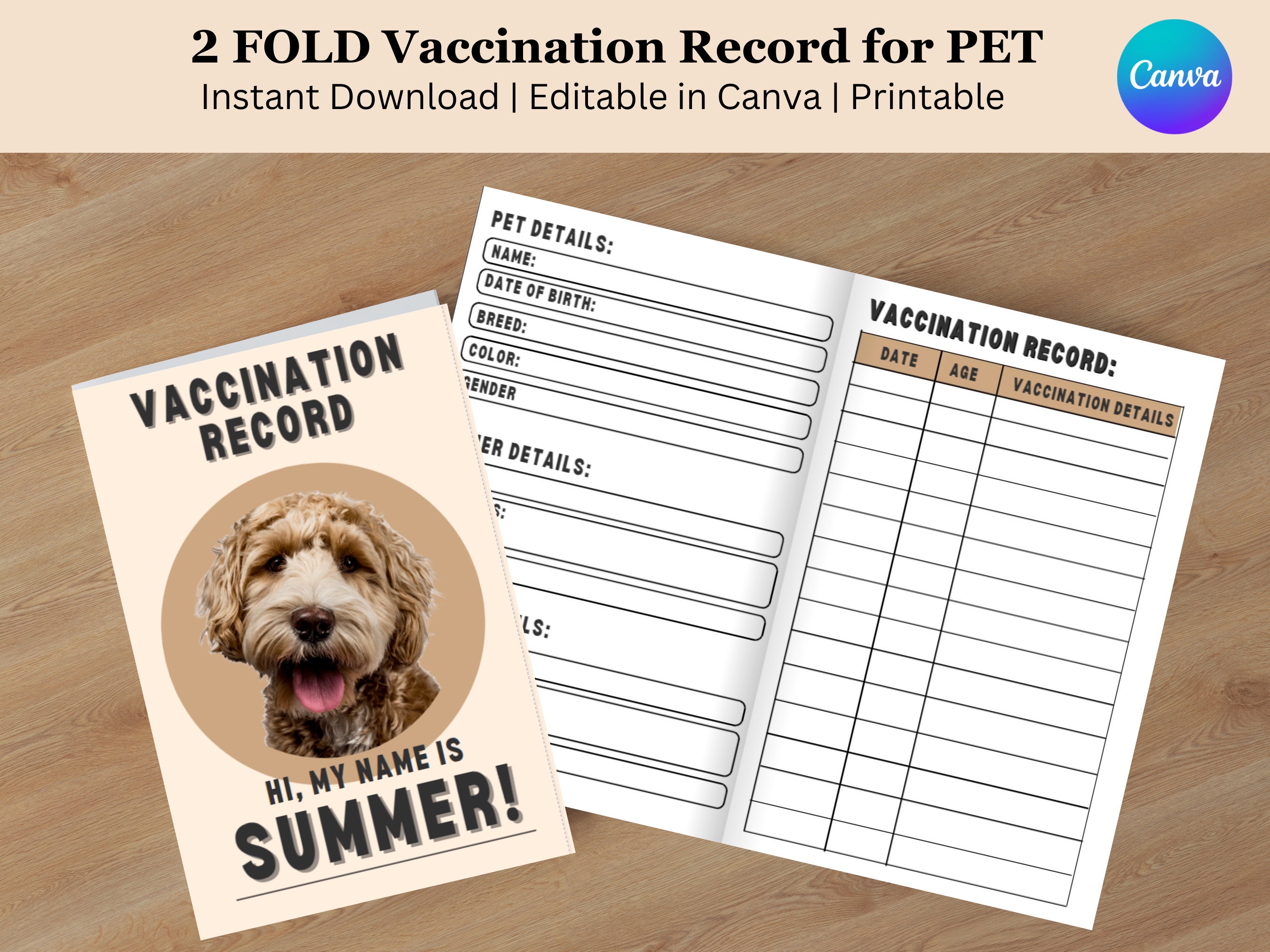 EDITABLE PET Vaccination Record, Printable Dog Vaccination Record, PET ...