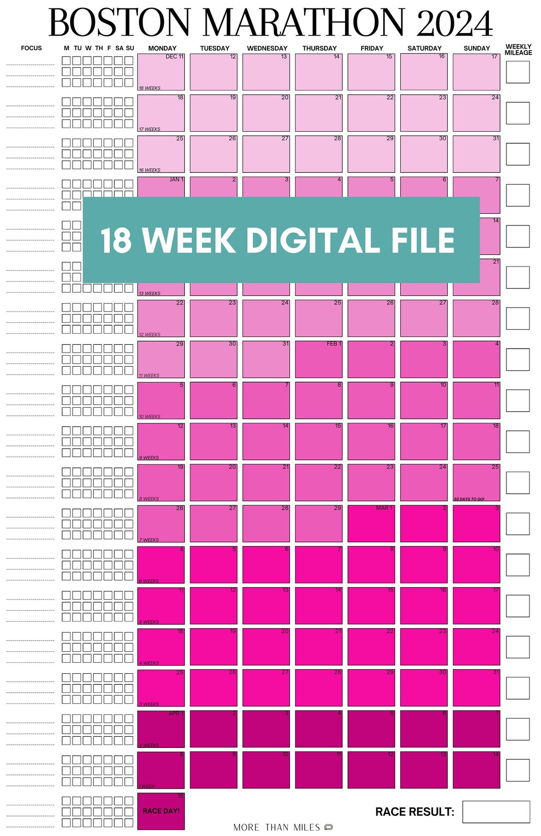 PDF File 18 Week Marathon Training Tracker, Customizable - Etsy