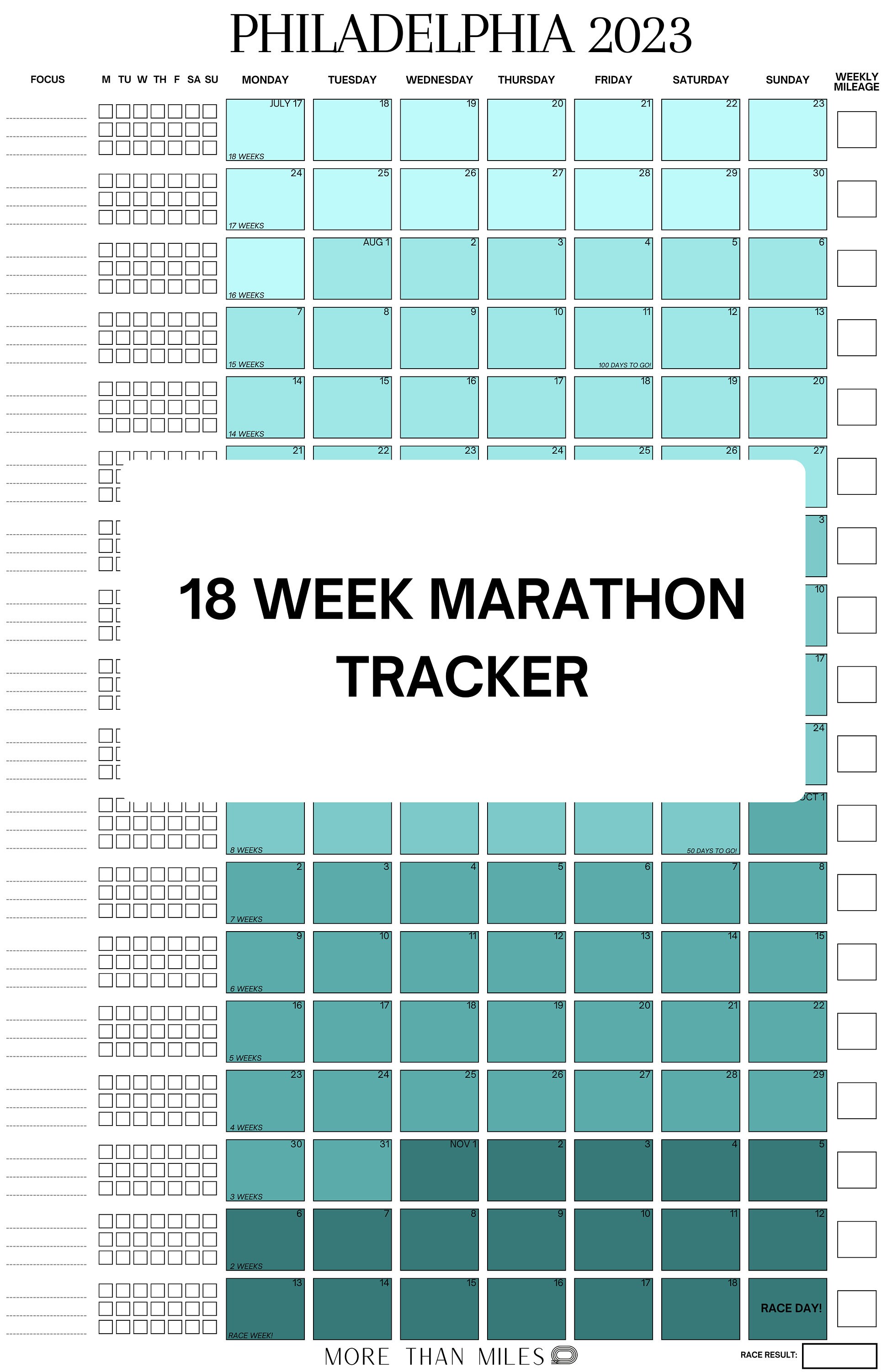 18 Week Marathon Training Tracker, Customizable - Etsy