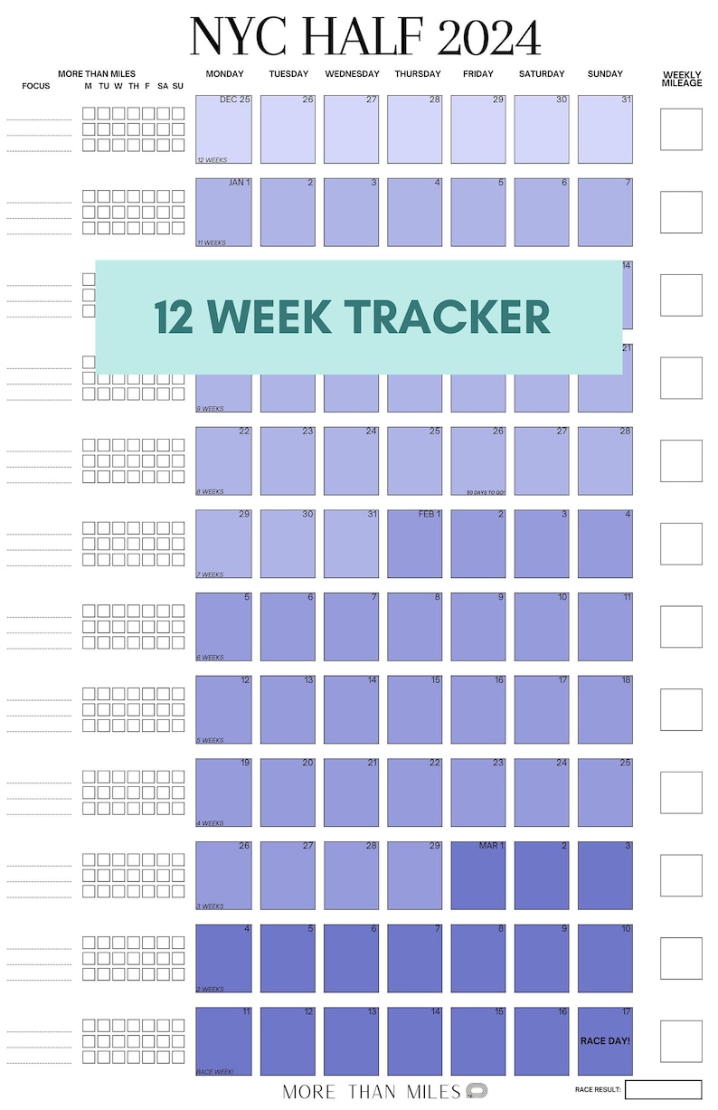12 Week Half Marathon Training Tracker, Customizable - Etsy