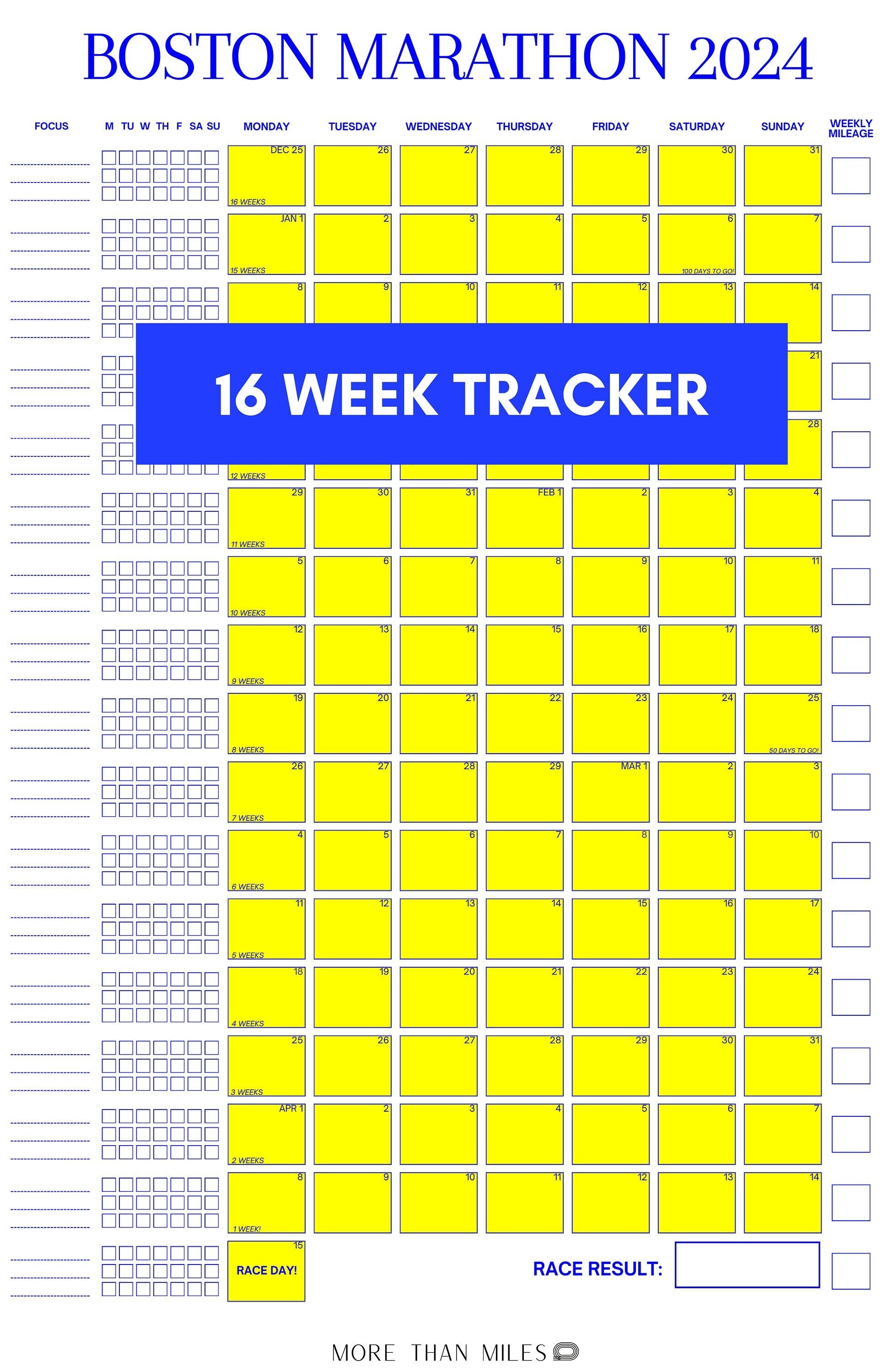16 Week Marathon Training Tracker, Customizable - Etsy
