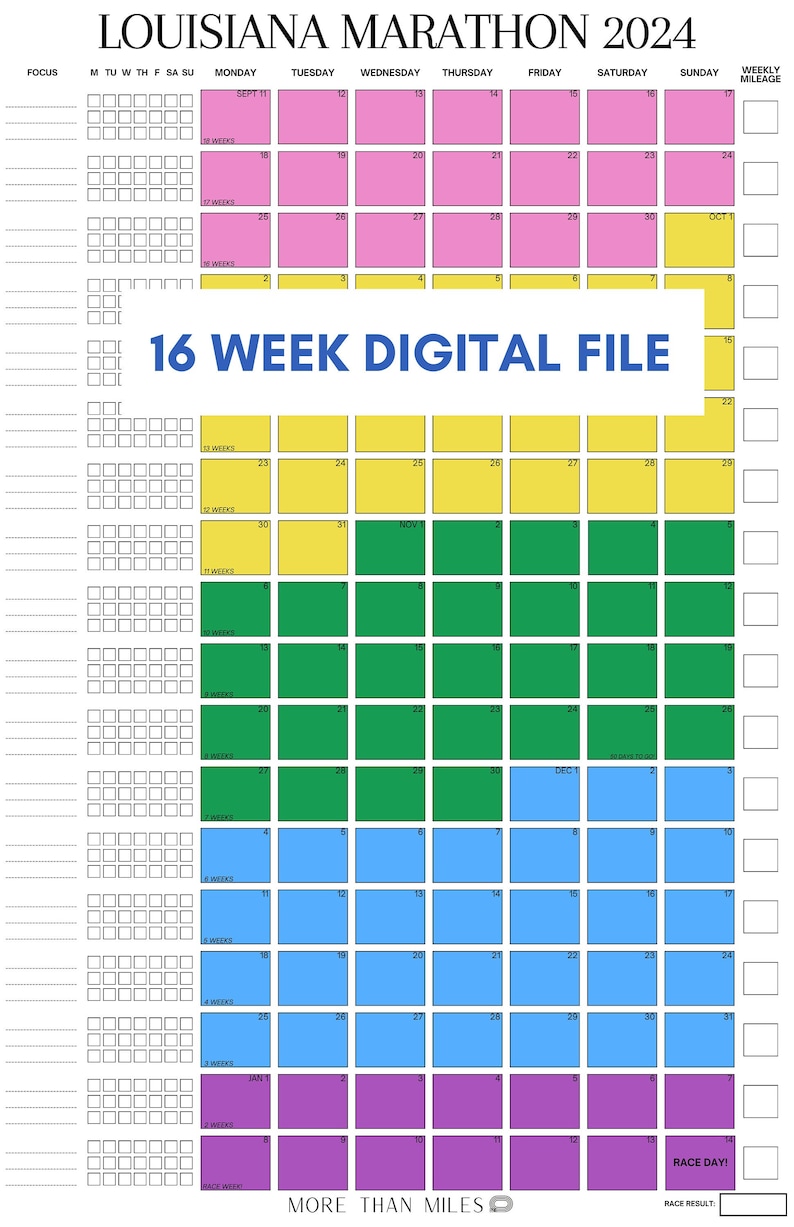 PDF File 16 Week Marathon Training Tracker, Customizable - Etsy