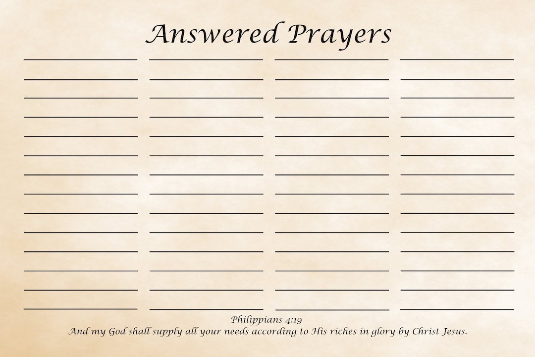 Answered Prayers List Printable: Christian Wall Art (digital Print ...