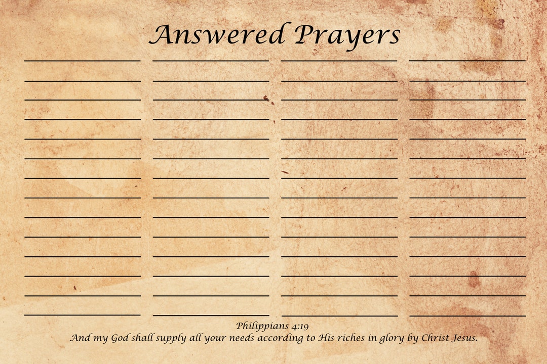 Answered Prayers Printable old Paper Answered Prayers List Prayer Wall ...