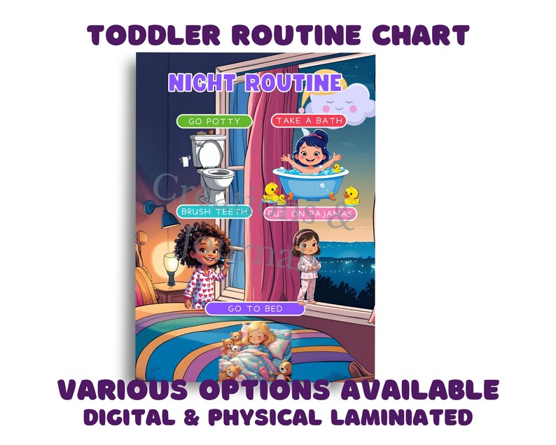 Toddler Evening Routine Chart: Visual Schedule for Girls (digital ...