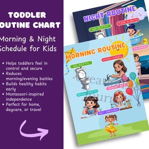 Toddler Evening Routine Chart: Visual Schedule for Girls (digital ...