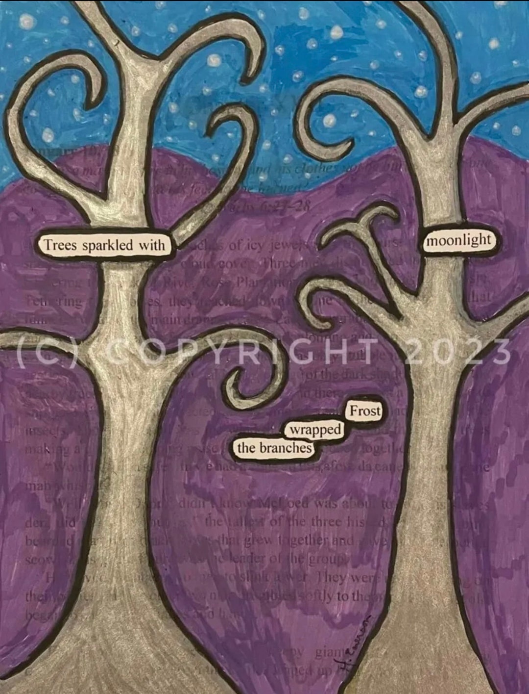 Erasure Blackout Poem Art Two Trees Framed - Etsy