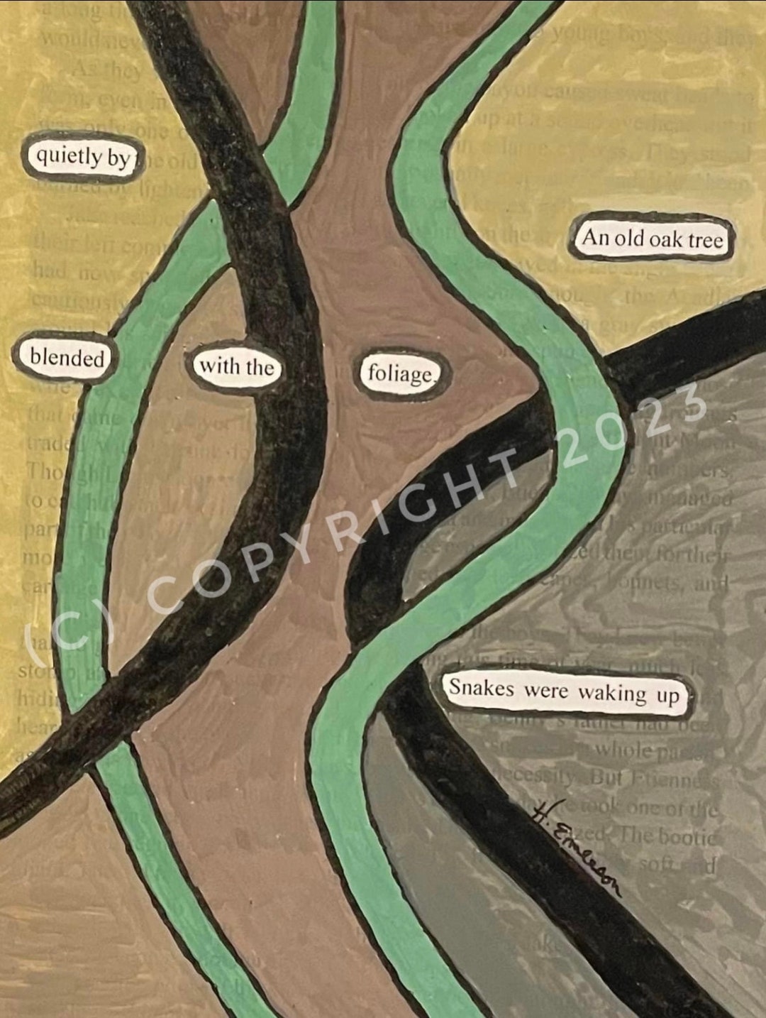 Erasure Blackout Poetry Art Snakes Framed - Etsy