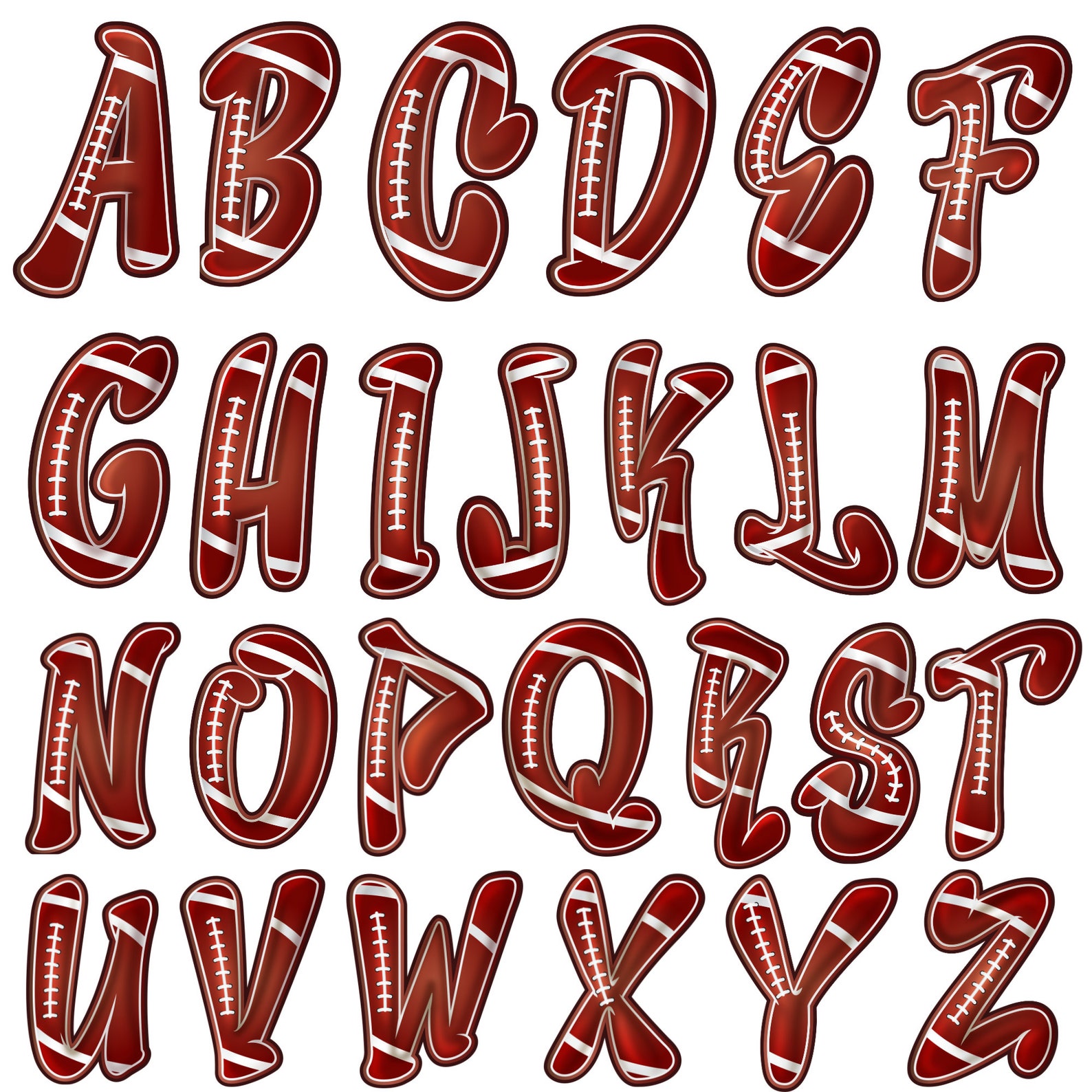 Football Letters BUNDLE, Football Alphabet A-Z PNG Only Digital ...