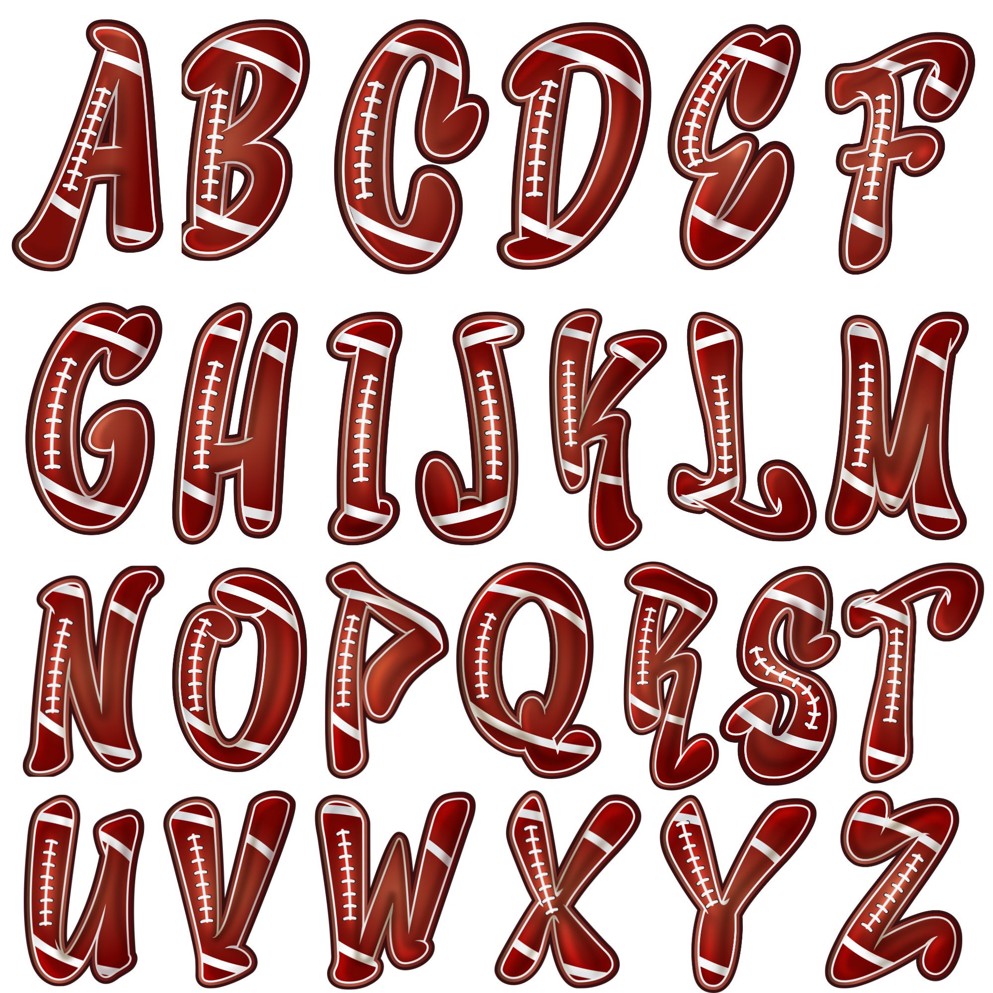 Football Letters BUNDLE, Football Alphabet A-Z PNG Only Digital ...