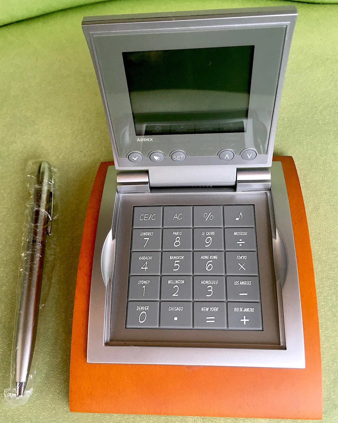 Vintage Modern Desk Clock Calculator Addex Design Wood & Metal ...