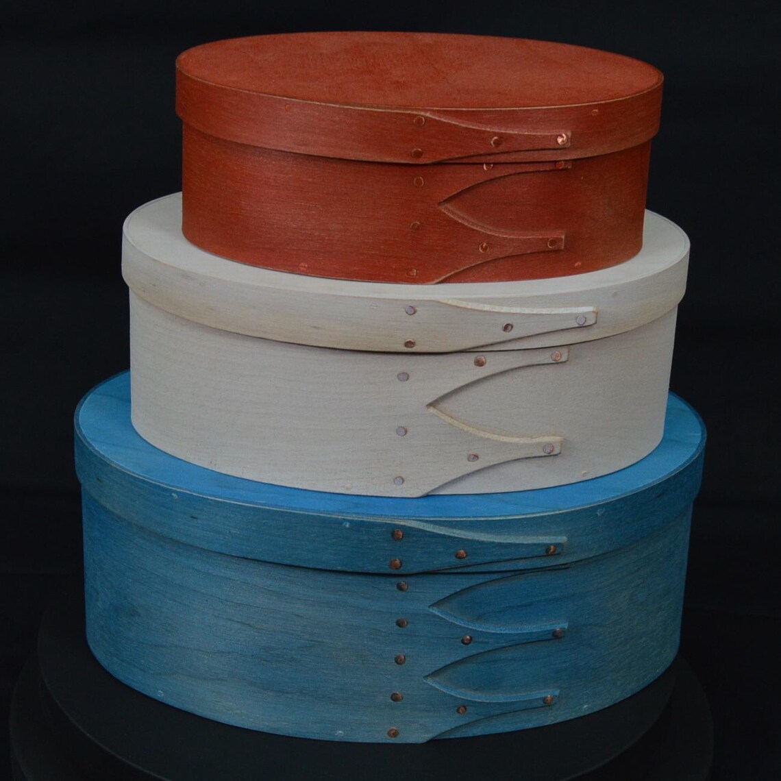 Hand Made Shaker or Bent Wood Boxes Painted and Distressed in Red ...
