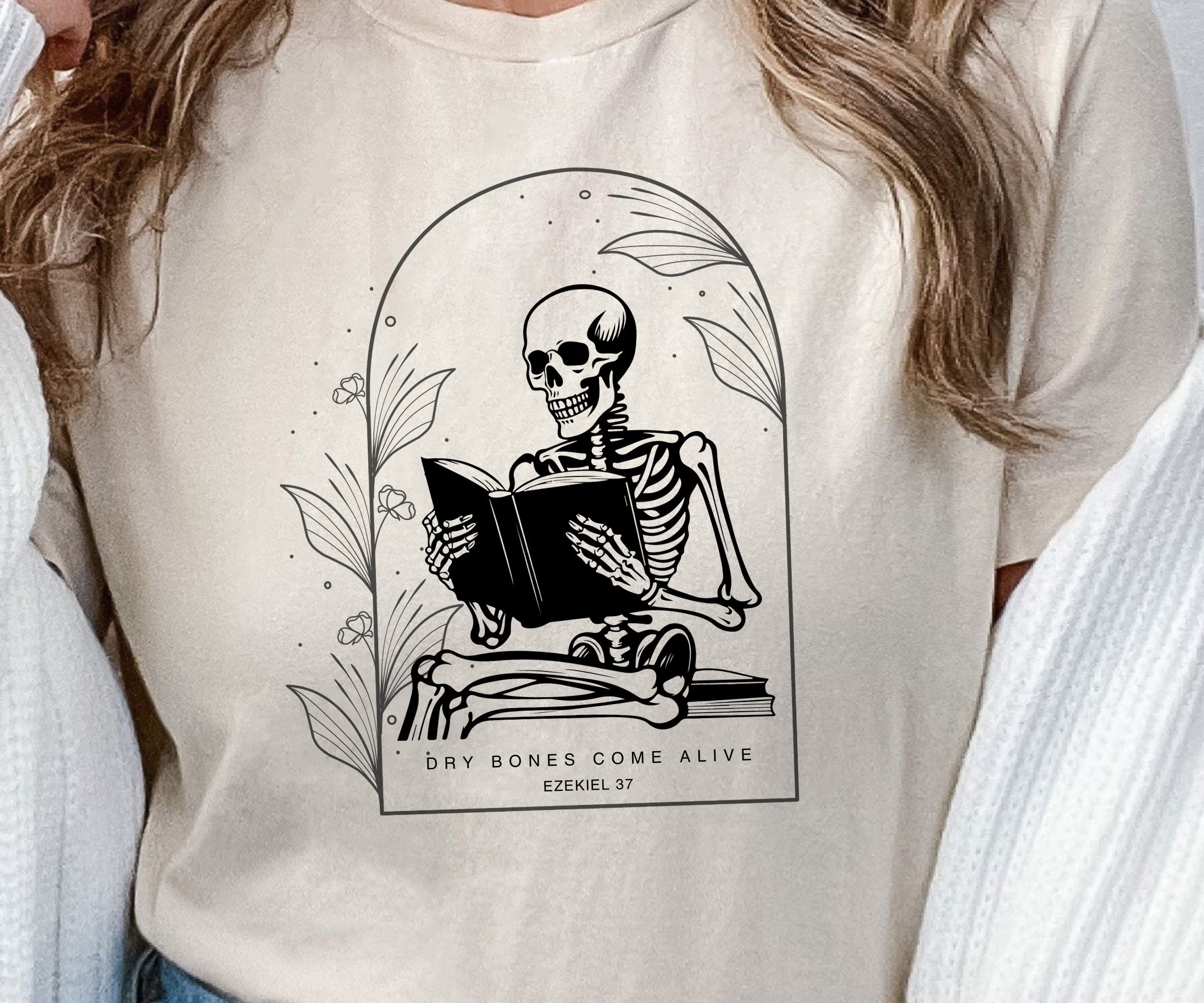 Christian Halloween Skeleton Reading T-shirt, Reading Skeleton With ...