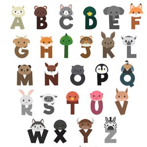 Cute Animal Alphabet Clipart ABC Clipart Instant Digital - Etsy