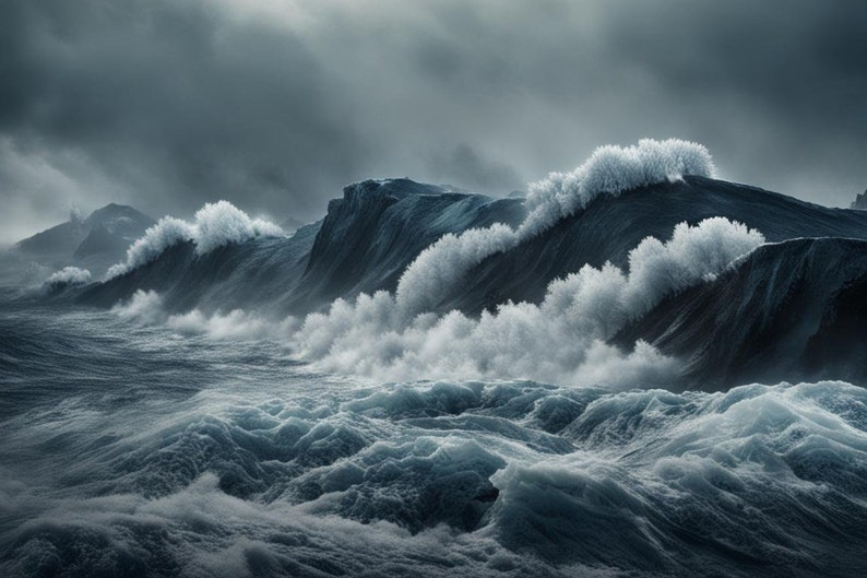 Tsunami Wave Digital Art Print - High-resolution Ocean Wall Decor - Etsy