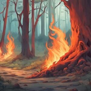 Burning Forest Digital Art Print - Etsy