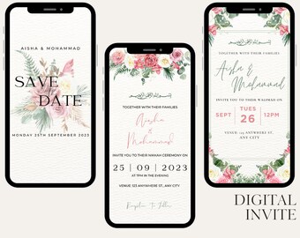 Editable Digital Muslim Wedding Invitation Bundle, Paperless Dried ...