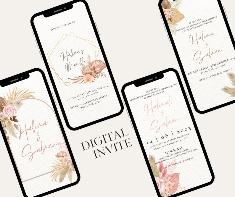 Editable Digital Muslim Wedding Invitation Bundle, Paperless Dried ...