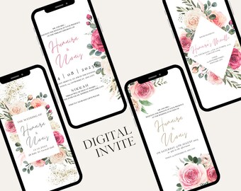 Editable Digital Muslim Wedding Invitation Bundle, Paperless Dried ...