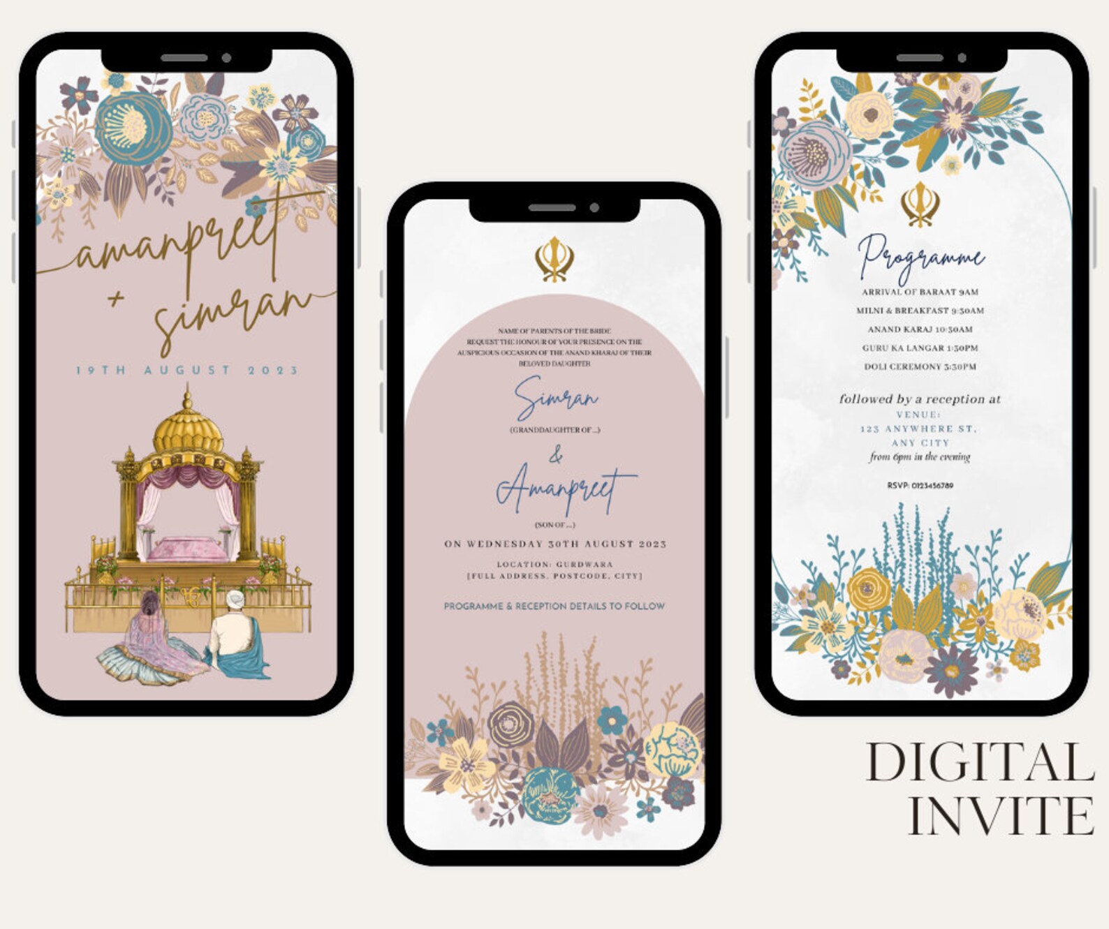 Editable Digital Punjabi Sikh Wedding Invitation Bundle, Paperless ...