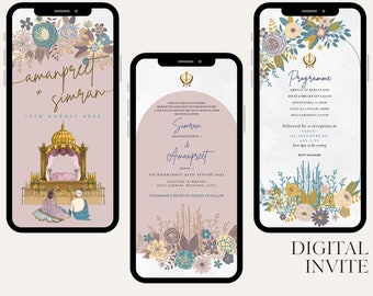 Editable Digital Punjabi Sikh Wedding Invitation Bundle, Paperless Blue ...