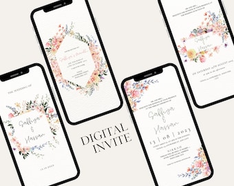 Editable Digital Muslim Wedding Invitation Bundle, Paperless Cream and ...