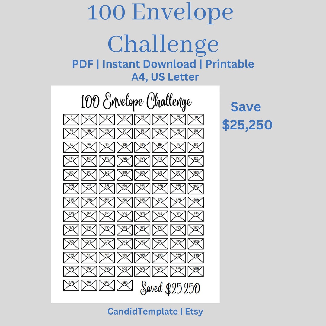 100 Envelope Challenge for Cash Stuffing and Budgeting, Save 25,250 ...