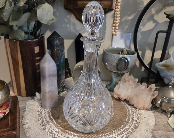 Vintage Crystal Altar Decanter Vessel Moon Water Jug Offering Vessel ...