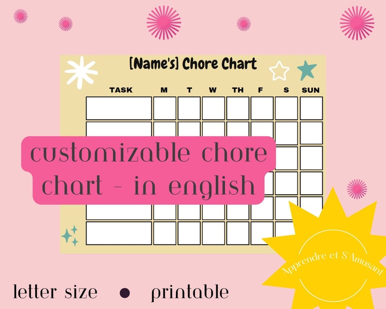 Customizable Chore Chart in English - Etsy