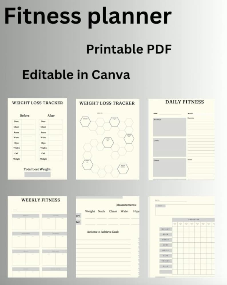 Fitness Planner PDF, Editable in Canva - Etsy