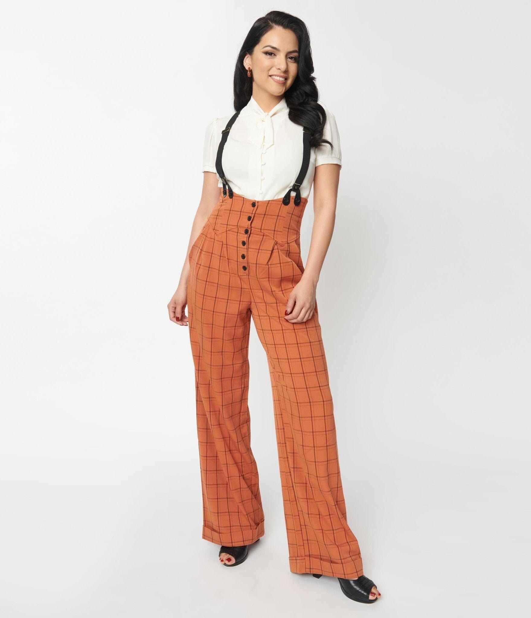 Unique Vintage Orange Windowpane Thelma Suspender Pants - Etsy