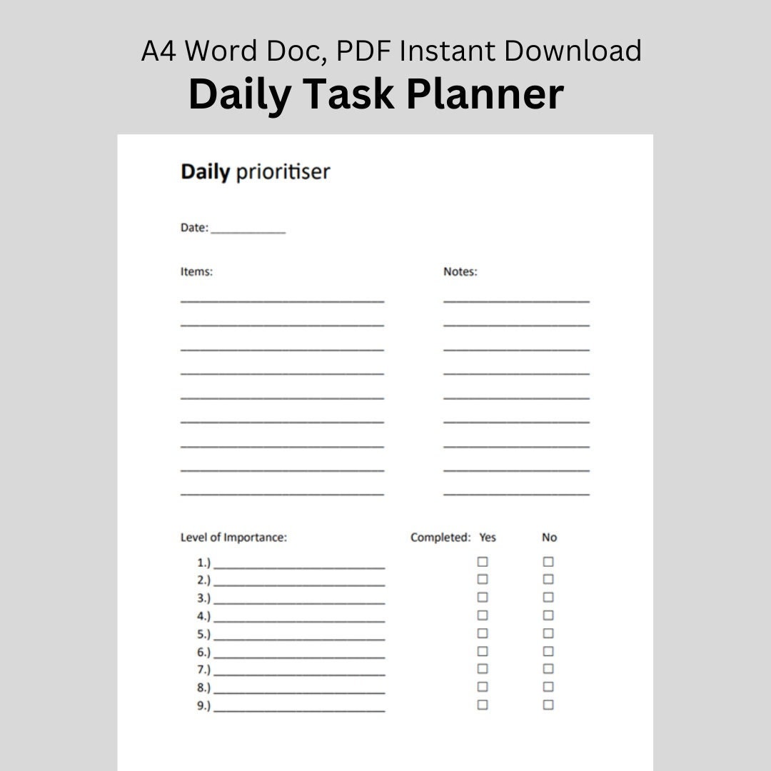 Daily Prioritiser Planner Printable, Daily Planners, Daily, to Do List ...