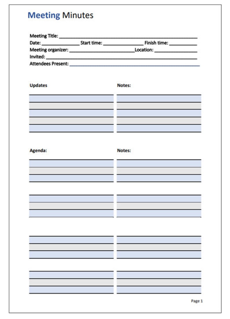 Meeting Minutes Document Template, Project Management, Meeting Notes ...