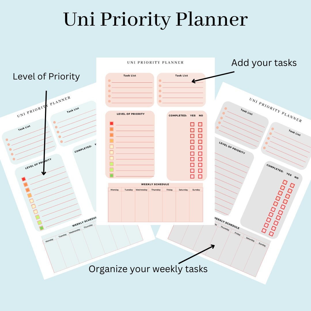 Uni Priority Planner, Planner, A4 PDF, Productivity, to Do List, Bundle ...