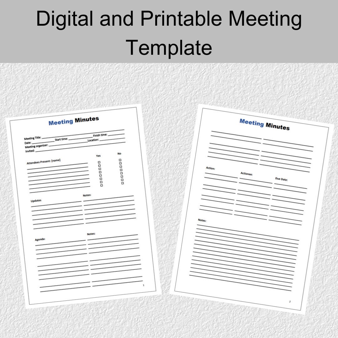 Meeting Minutes Document Template, Project Management, Meeting Notes ...