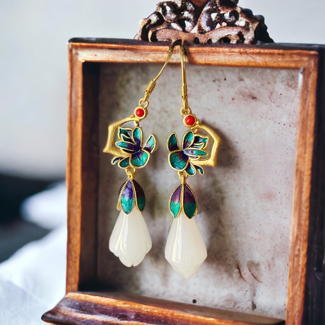 Orchid Earrings for July Birth Flower 24K Gold Coated Dangles Gift for ...