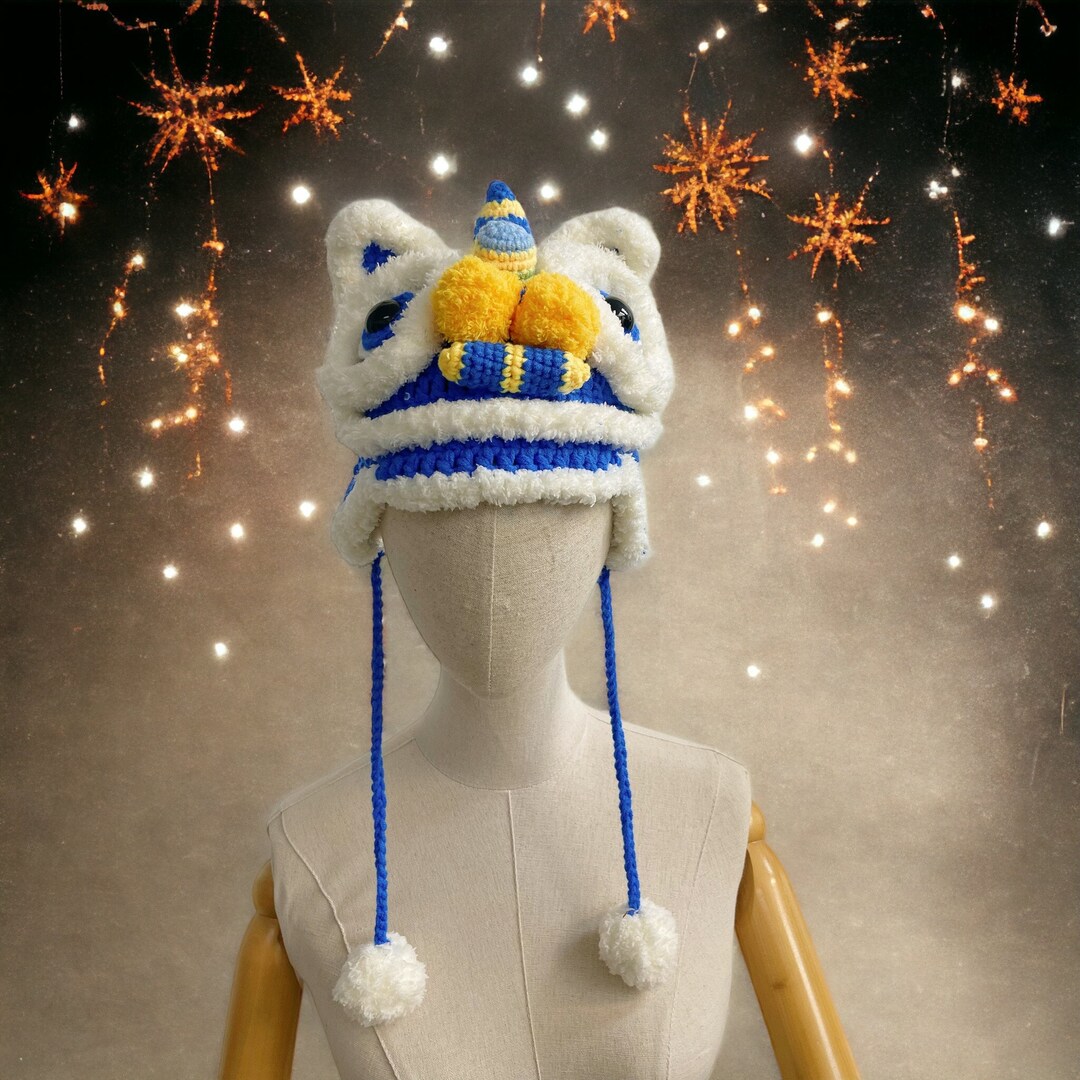 Lunar New Year Decor Crochet Lion Dance Winter Hat for Chinese New Year ...