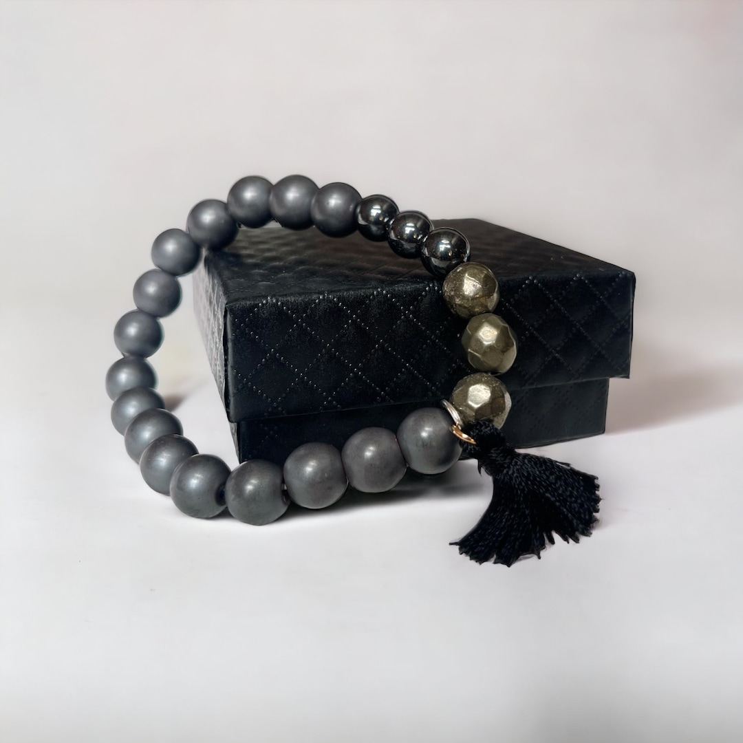 Pyrite Gemstone Bracelet for Men Beaded Hematite Bracelet for - Etsy