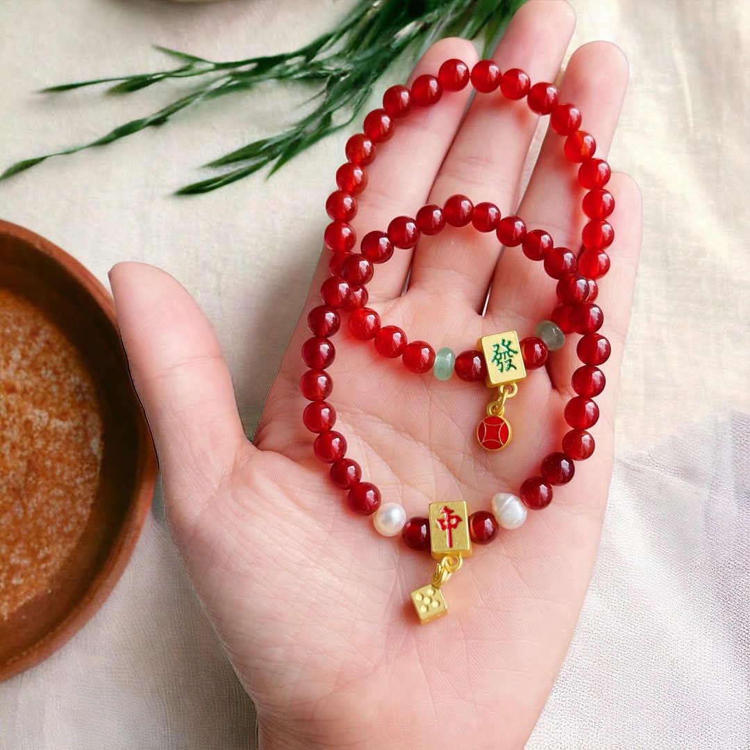 Mahjong Bracelet for Mahjong Lovers | Gemstone Beaded Bracelet Gift for ...