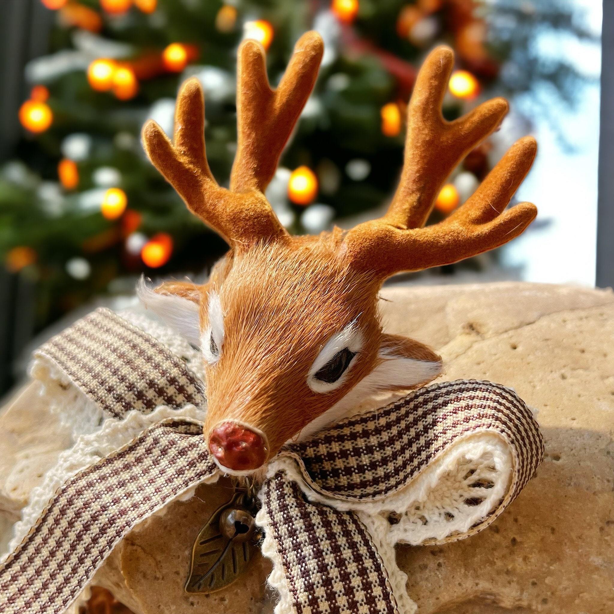 Rustic Christmas Reindeer Brooch/hair Clip Cute Mule Antlers Jewelry ...