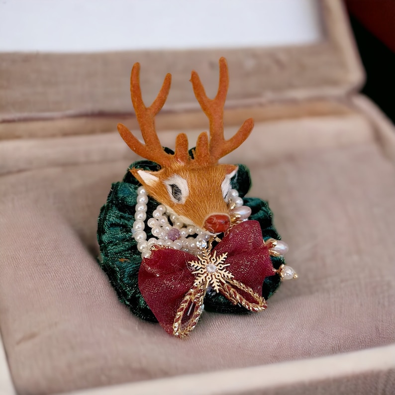 Rustic Christmas Reindeer Brooch/hair Clip Cute Mule Antlers Jewelry ...