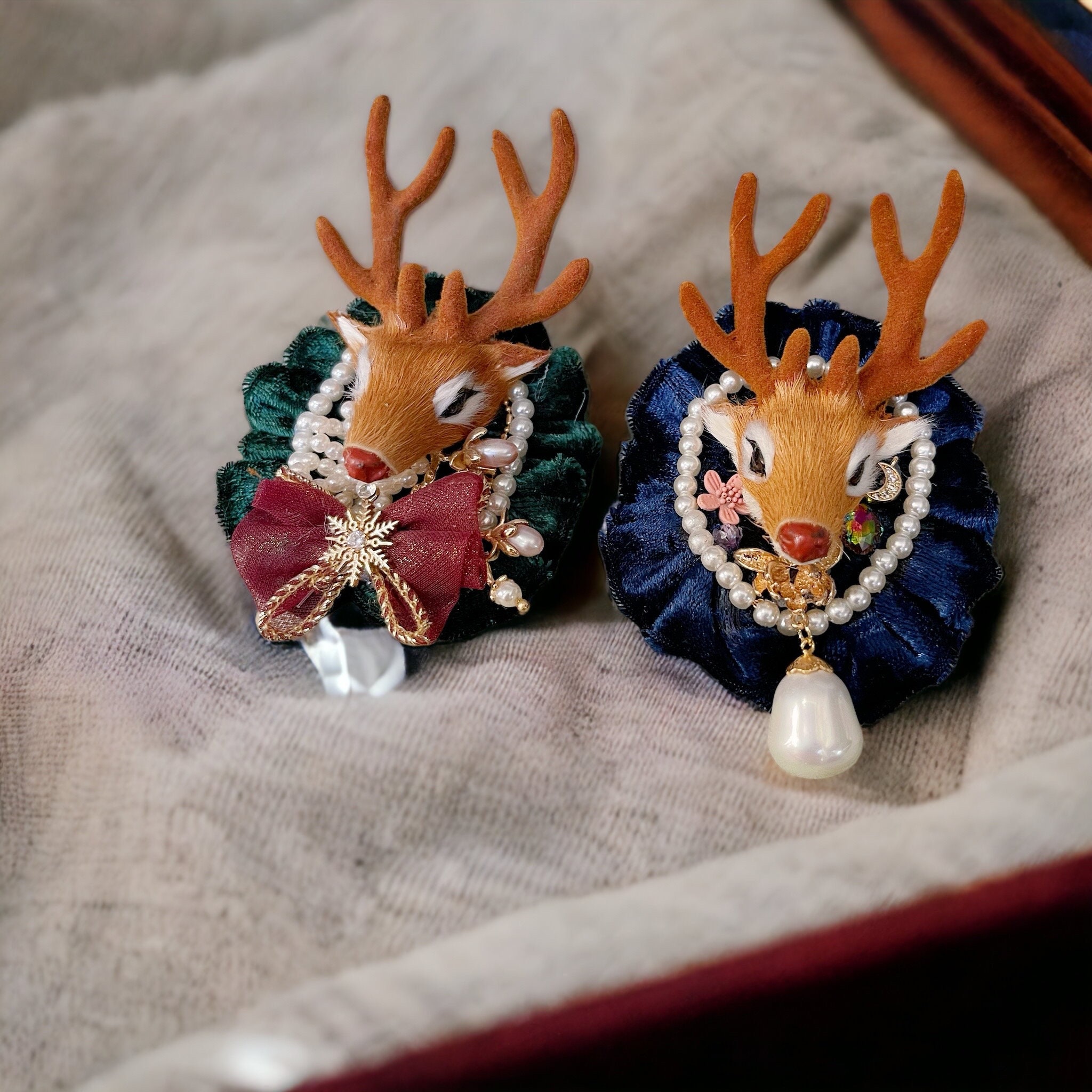 Rustic Christmas Reindeer Brooch/hair Clip Cute Mule Antlers Jewelry ...