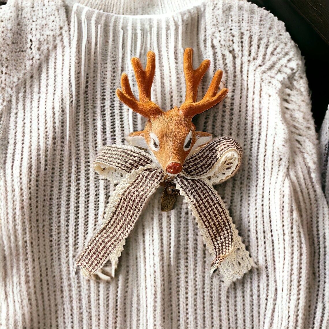 Rustic Christmas Reindeer Brooch/hair Clip Cute Mule Antlers Jewelry ...