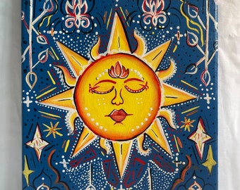 Funky Psychedelic Sun Painting Retro Botanical Art Handmade Maximalist ...