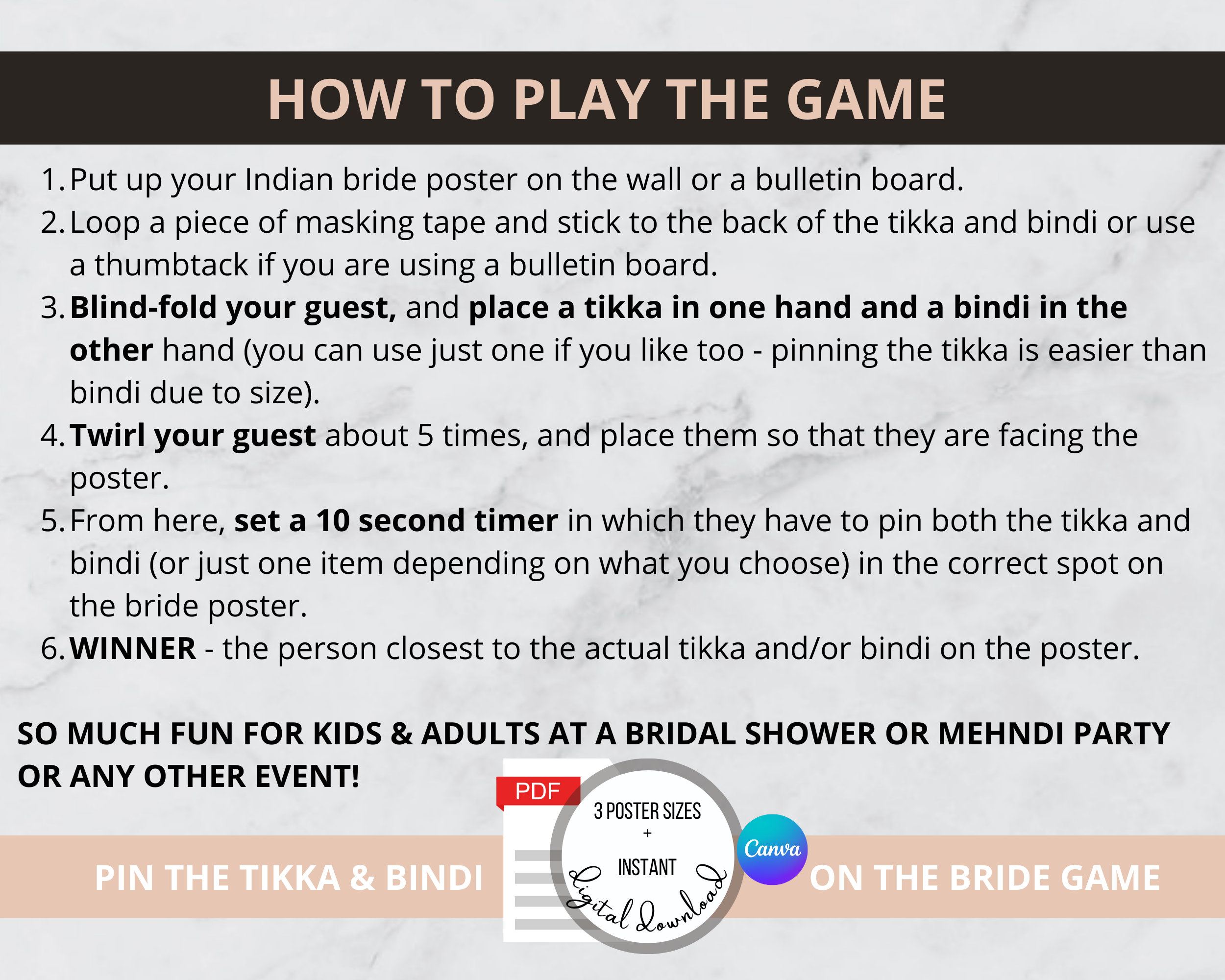 Desi INDIAN WEDDING GAMES - Pin the Tikka and Bindi on the Bride ...